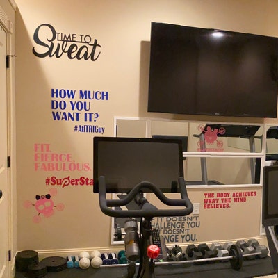 Time to Sweat Home Gym Sign Work Out Exercise Biking Decor Yoga Wall ...
