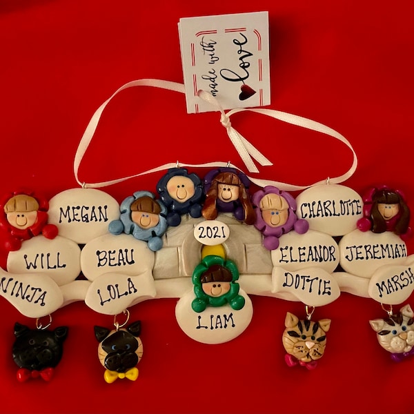 Family of 7 Eskimo Igloo, Elf Tree, Salmon, Cardinal, Walrus, Snowman ...
