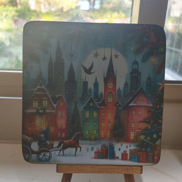 Whimsical Christmas Folk Art,wood Block Prints,primitive Mini Art ...