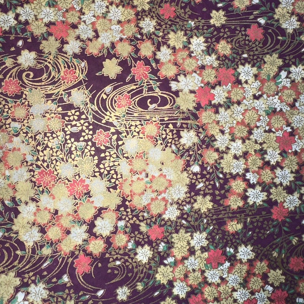 Chiyogami or Yuzen Paper - Deep Red Cherry Blossoms on Gold and Silver ...