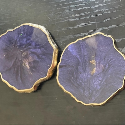 Large Tray & Coaster Set With Reflective Glass Rim, 18x11 Epoxy Resin ...