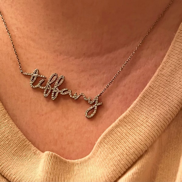Diamond Name Necklace / 14k Personalized Dainty Script Name Necklace ...