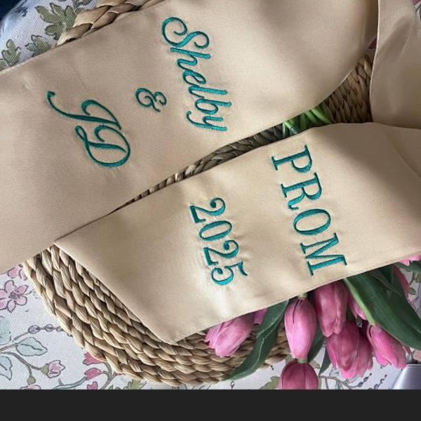 Custom Prom Ribbon, PROM Bouquet Sash With Name, Prom Bouquet Sash ...