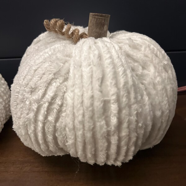 White Chenille Pumpkins Handmade, Rustic Fall Decorations Autumn ...