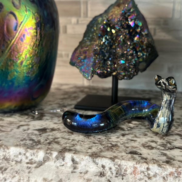 Rainbow Dichroic Glass Snake Sculpture Figurine With Realistic Eyes by ...