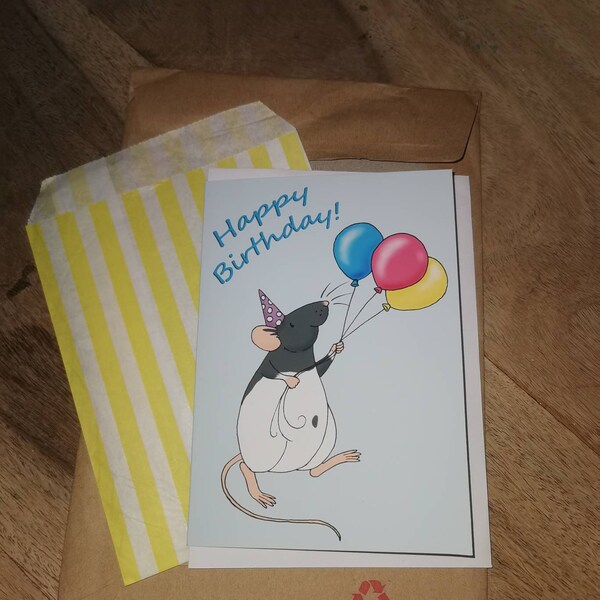 Hooded Rat Birthday Card | Cute Fancy Rat Greeting Card | Blank ...