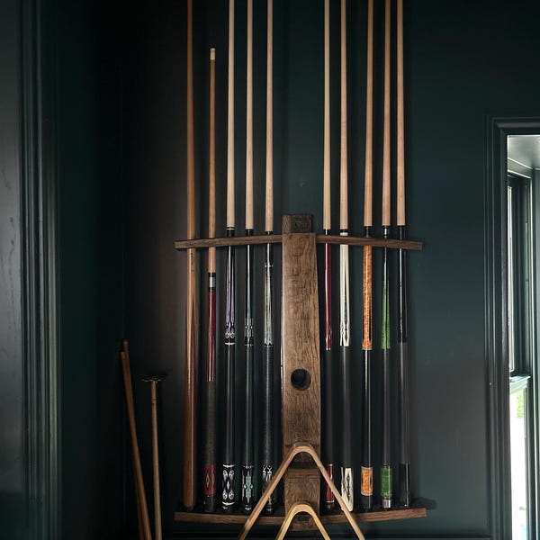 Pool Cue Rack/whiskey Barrel Wood/8 Ball Pool/pool Decor/pool Stick ...