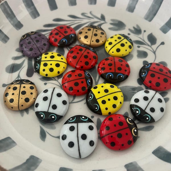 Lucky Ladybugs, Set of 4 Hand Painted Marble Rocks. - Etsy