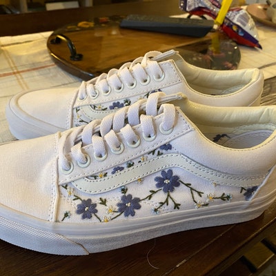 Custom Vans Shoes/custom Sneakers/embroidered Vans Blue Chrysanthemum ...