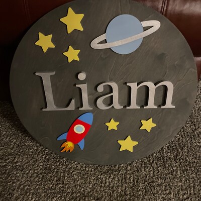 Space Name Sign, Space Wall Art, Nursery Name Sign, Outer Space Decor ...
