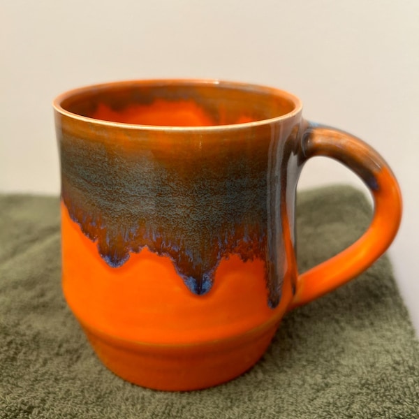 Tall Orange and Blue Ceramic Mug - Etsy