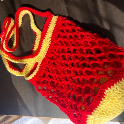 Foldable Crochet Market Bag Patternfoldable Orange Bagcrochet Reusable ...