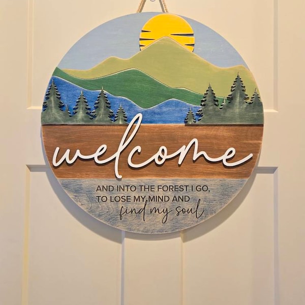 Mountain Svg Welcome Sign Door Hanger Svg Cabin Decor Forest Door Sign ...