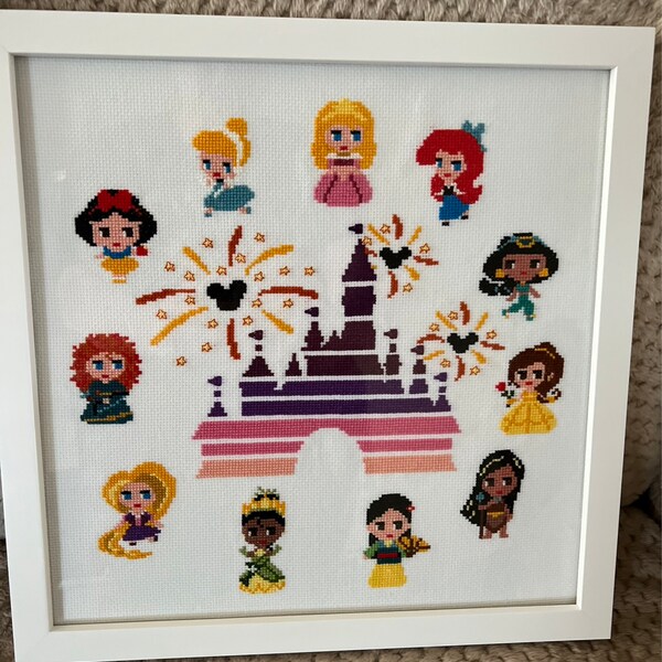 Princess Castle Cross Stitch Pattern, Mini Pixel Princesses Cross ...