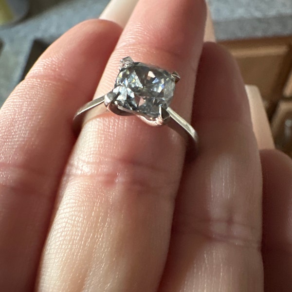 Bezel Set Moissanite Ring Three Stone Moissanite Unique Engagement Ring 2.30 CTW White Emerald ...