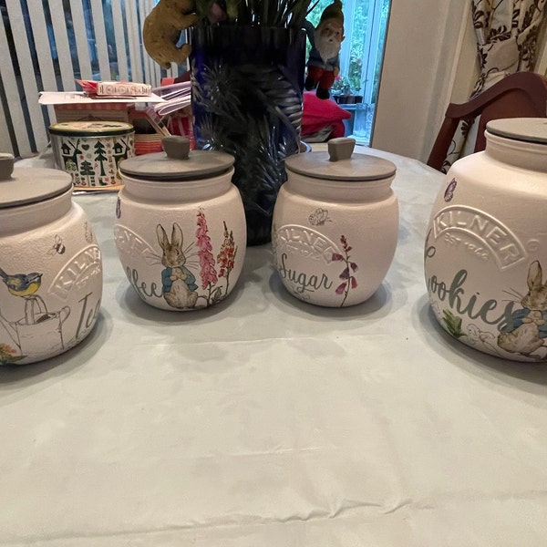 Peter Rabbit Decoupage Kitchen Canister Jar Set. Tea, Coffee and Sugar ...