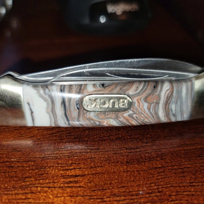 Custom Buck Ranger 112 Lockback Knife With Custom White Mop/obsidian ...