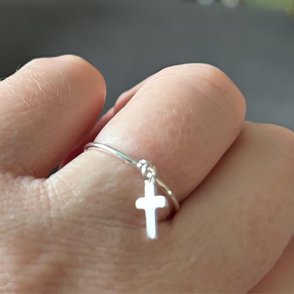 Cross Dangle Ring - Tiny Cross - Silver Cross Ring - Religious - Gold ...