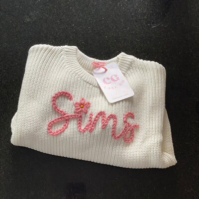 Custom Name Sweater, Hand Embroidered Baby Sweater, Personalized Name ...