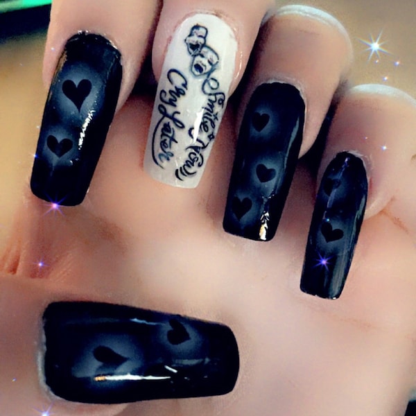 Airbrush Nail Decals Smile Now Cry Later for Acrylic and Press on Nails ...