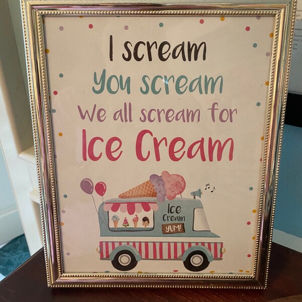 Ice Cream Sign I Scream You Scream We All Scream for Ice Cream Birthday ...