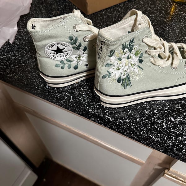 Custom Cat Embroidered Converse Platform, Heart and Cat Embroidered ...