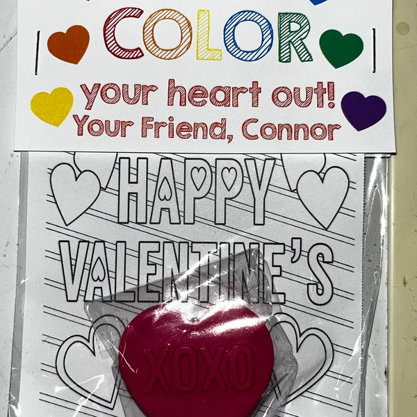 Valentine's Day Crayons Custom Cards for Classroom Exchange With Heart ...