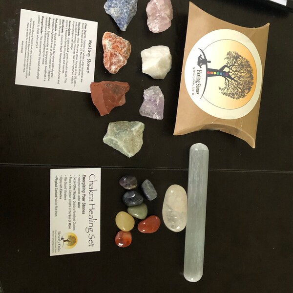 Raw Healing Crystals and Tumbled Chakra Stones - 14 Piece Chakra Kit ...