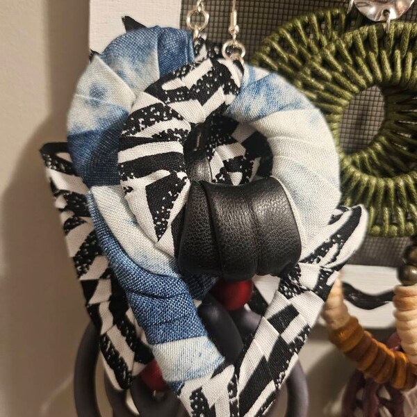 Large Fabric Statement Earrings Denim and Zebra - Etsy