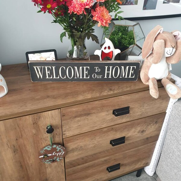 Wooden Sign Welcome to Our Home Sign Plaque Vintage Old Style Shabby ...