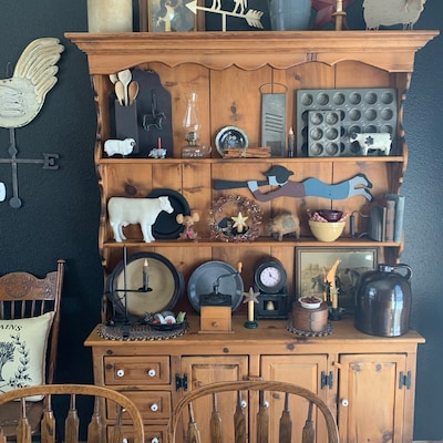 Gray and Black Spotted Pig Bowl Filler With Feed Sack Tag, Pig Decor ...