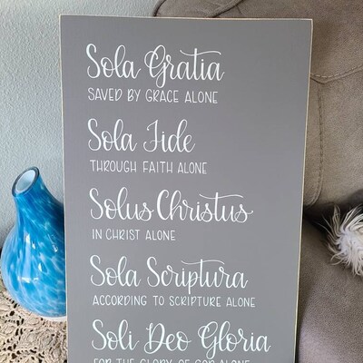 The Five Solas Hand Painted-lettered Script Sign Solid Wood Block ...