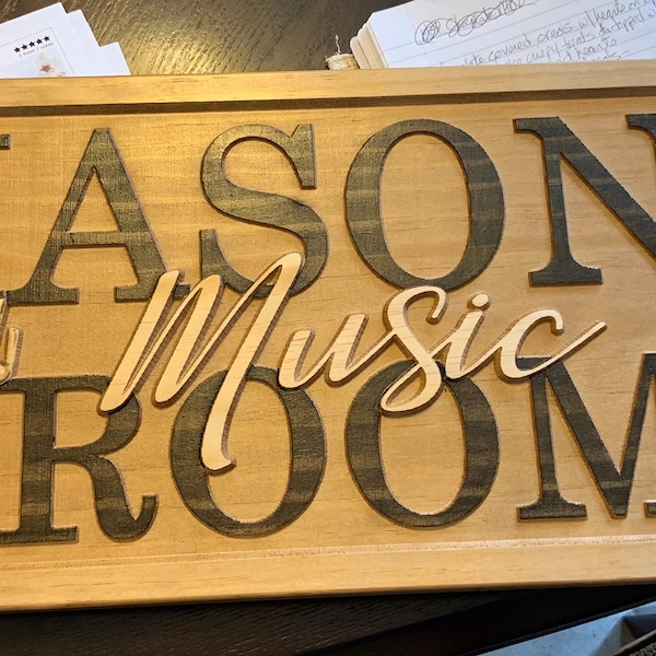 Personalized Music Room Sign, Custom Carved Acoustic Guitar Studio ...
