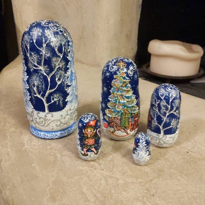 Christmas Nesting Dolls Matryoshka Doll Reindeer Santa Elf Snowmen ...