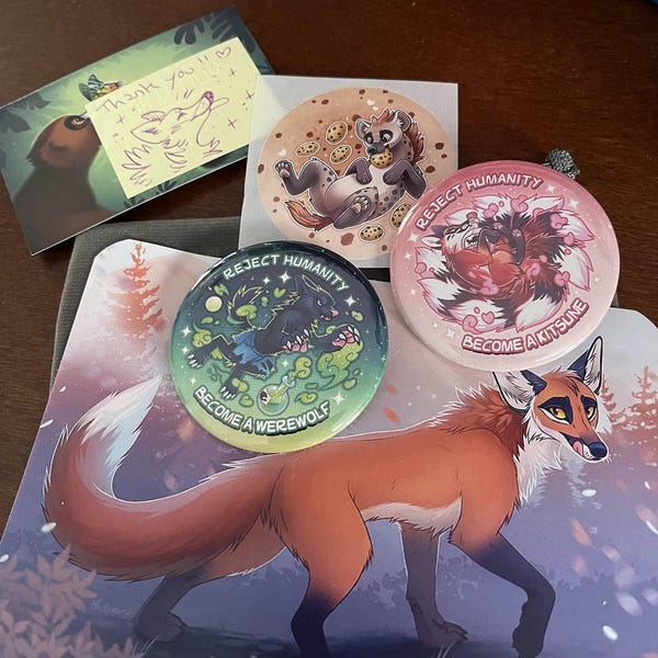 Lycaon, Fennec Fox, Dhole & Coyote BADGE / MAGNET Animal Transformation ...