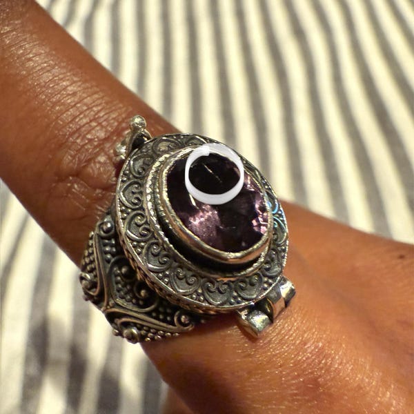 Poison Ring, Adjustable Ring, Black Onyx, Round Gemstone, Pill Box Ring ...