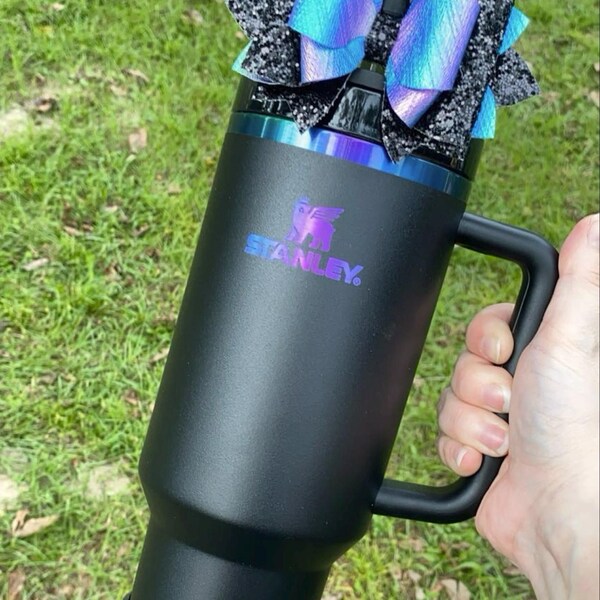 Stanley Tumbler Bow Iridescent Pink Light Pink Glitter Straw Topper ...