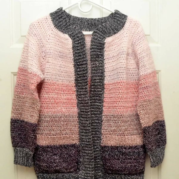 CROCHET CARDIGAN PATTERN / Hooded Colour Block Cardigan With Pockets ...