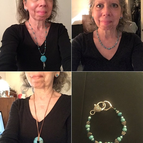 Leather Necklace With Black Wire-wrapped Dark Green Glass Crystal Donut ...