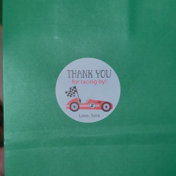 Race Car Thank You Favor Sticker, Red Racing Birthday Party Favor Label ...