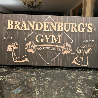 Home Gym Sign No Excuses Custom Name Workout Room Wall Art Cross Fit ...