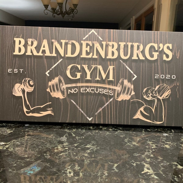 Home Gym Sign No Excuses Custom Name Workout Room Wall Art Cross Fit ...