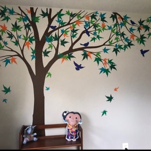 TREE WALL DECAL Set With Crane Stickers Calming Wall Mural | Etsy