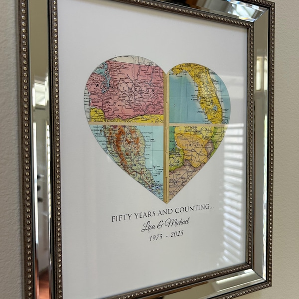 Custom Heart Map Unique Wedding Gift for Couple | Personalized Map ...