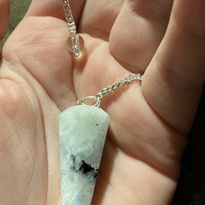 Rainbow Moonstone Pendulum & Chain, Faceted crystal Pendulum, Dowsing ...