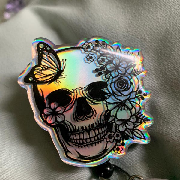 Holographic Skull Badge Reel - Xray Badge Reel - Nurse Badge ...