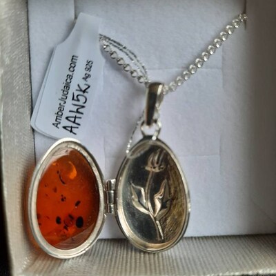 Baltic Amber Locket Necklace, Sterling Silver Locket Pendant, Photo ...