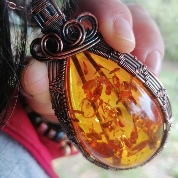 Red Flash Labradorite Gemstone Pendant Copper Wire Wrapped Pendant ...