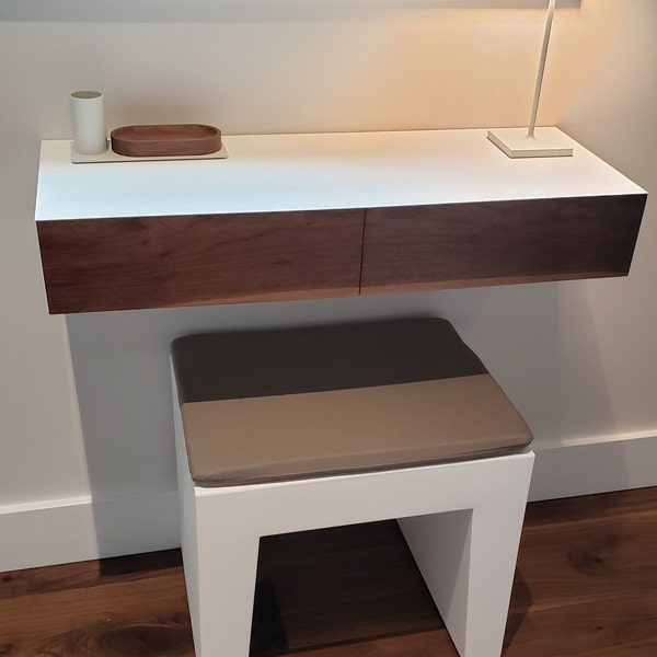 Minimalist White Floating Dressing Table / Vanity Shelf With Walnut ...