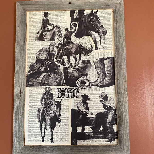 Set of 7 Cowboy Decor Dictionary Prints, Cowboy Poster, Black and White ...